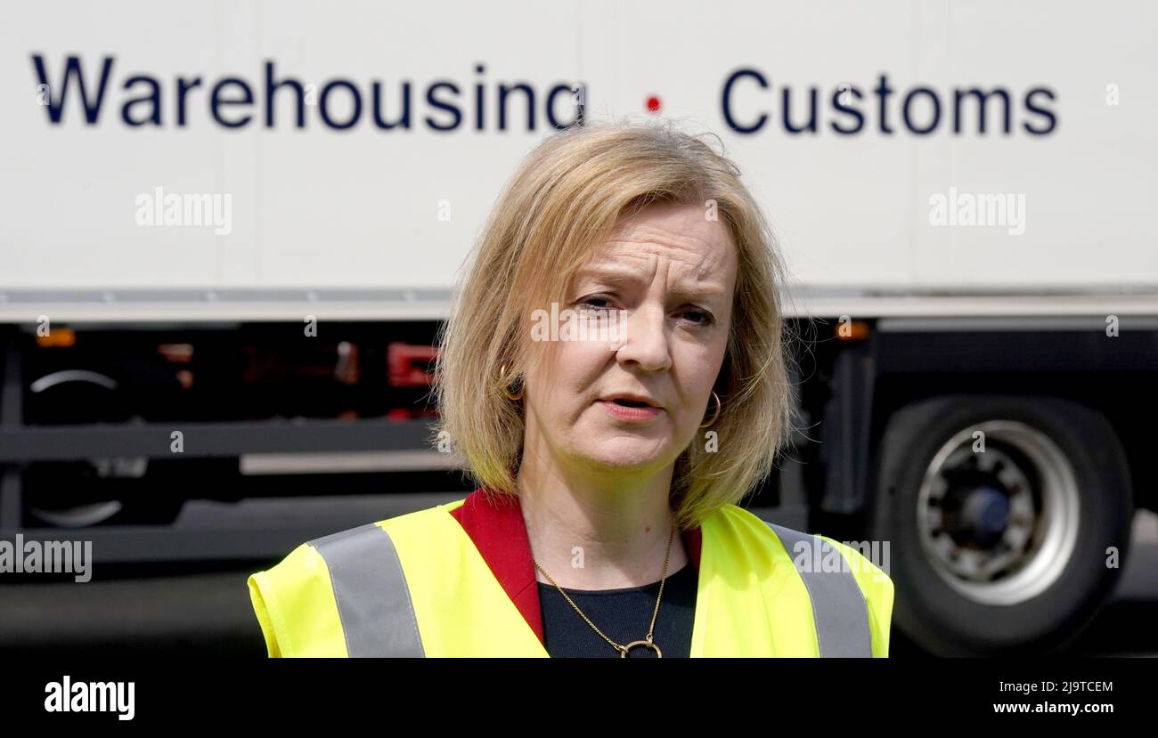 Foreign Secretary Liz Truss during a visit to McCulla Haulage, in ...