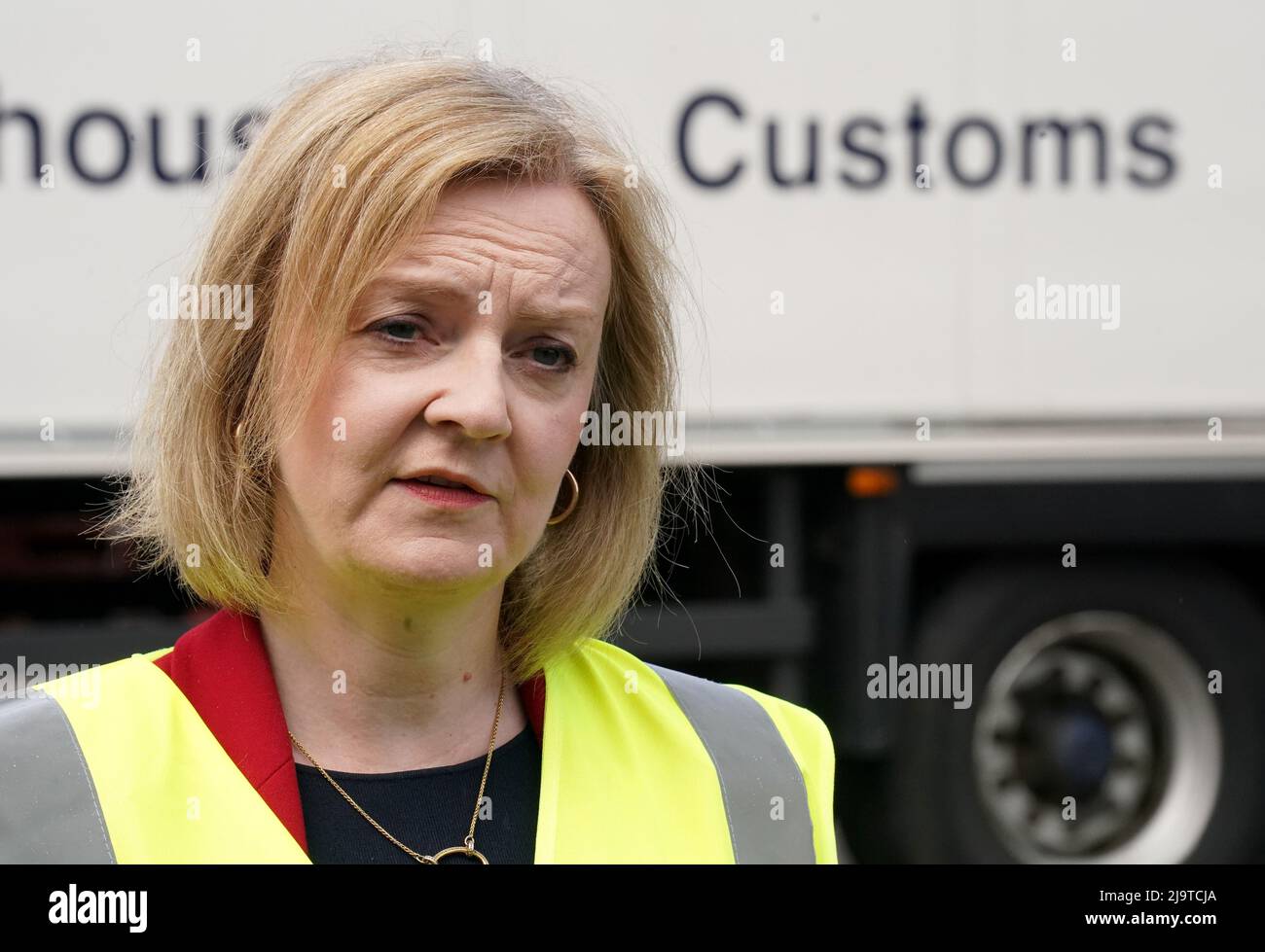 Foreign Secretary Liz Truss during a visit to McCulla Haulage, in ...