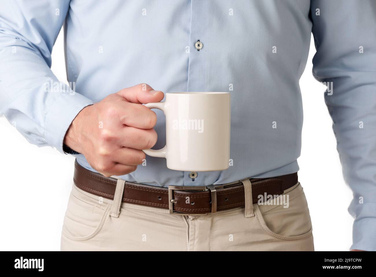 Mockup of a man holding a cup in which you can include text, messages ...