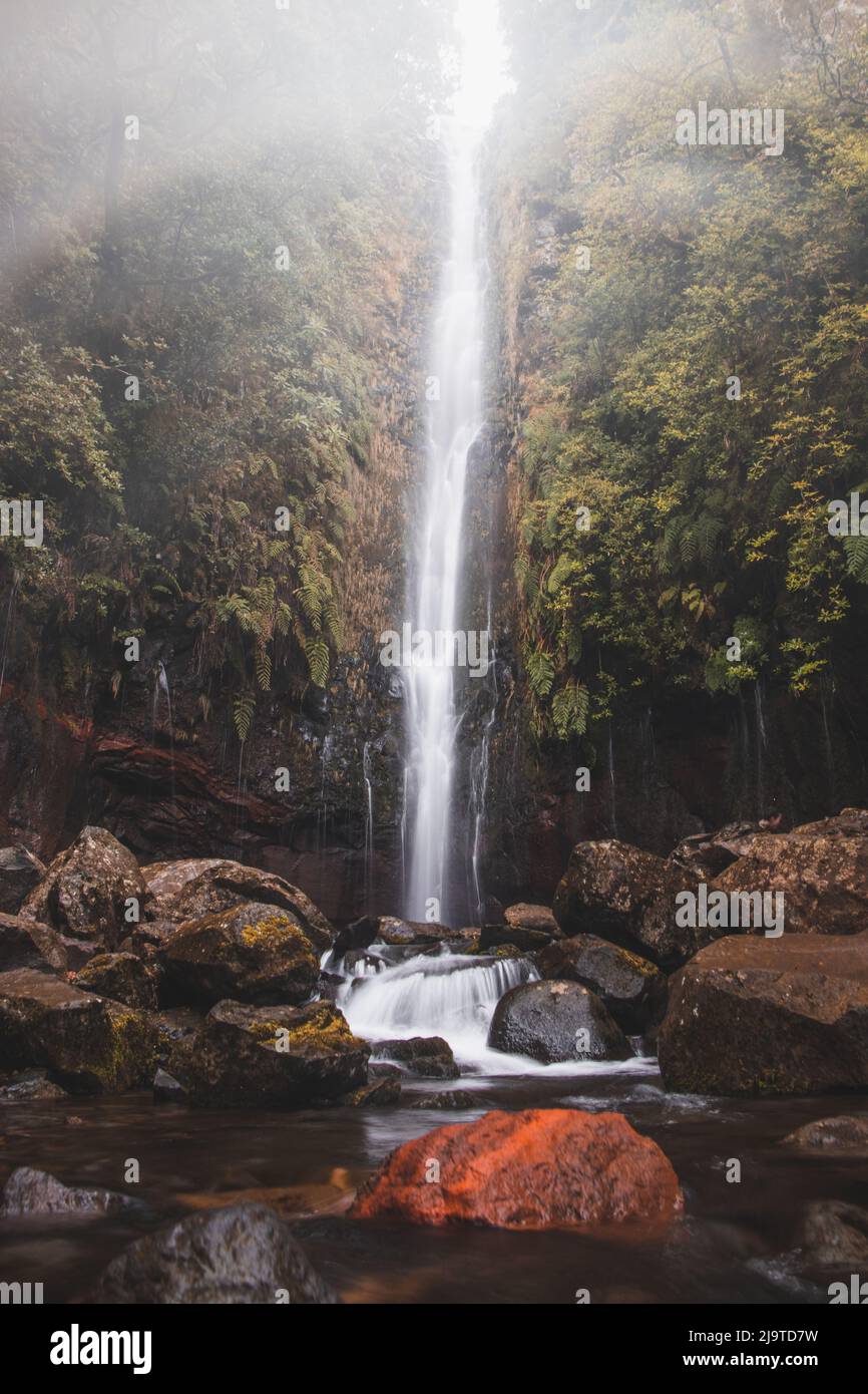 In rainy weather, the majestic and well-known 25fontes waterfall rises ...