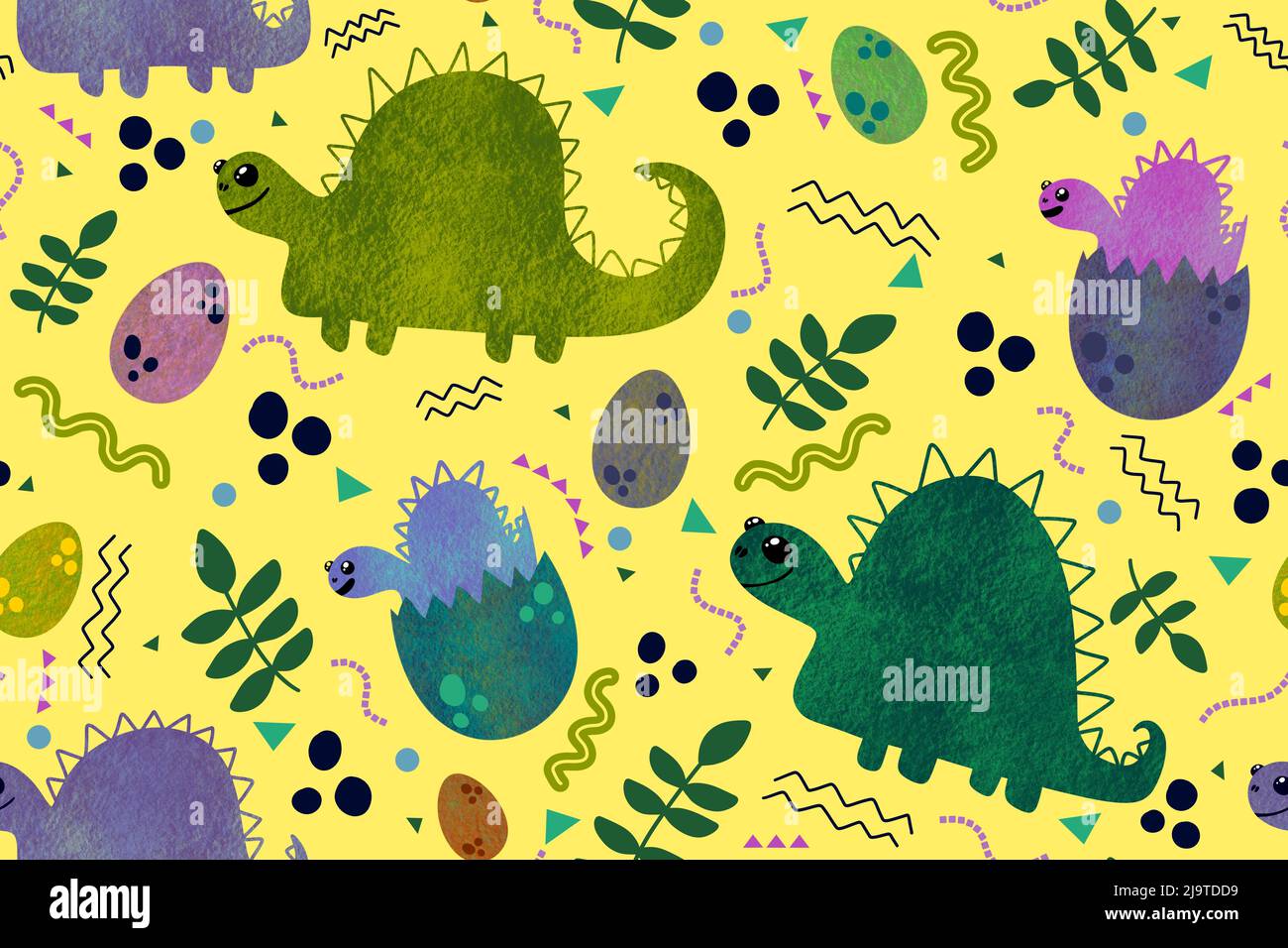 Kids seamless cartoon dinosaur pattern for wallpaper and fabrics and ...
