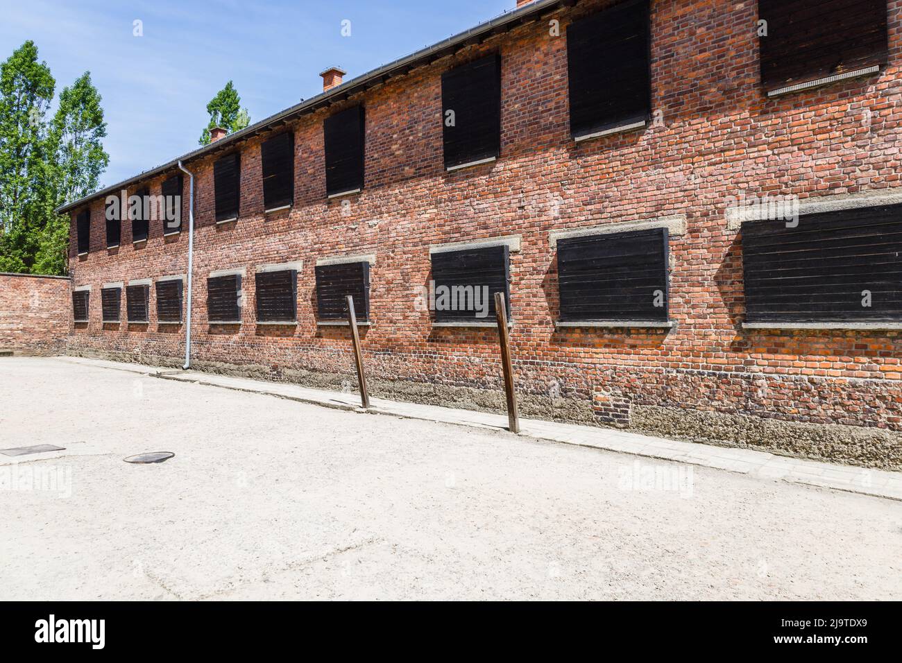 Auschwitz-Birkenau concentration camp buildings. Holocaust memorial ...