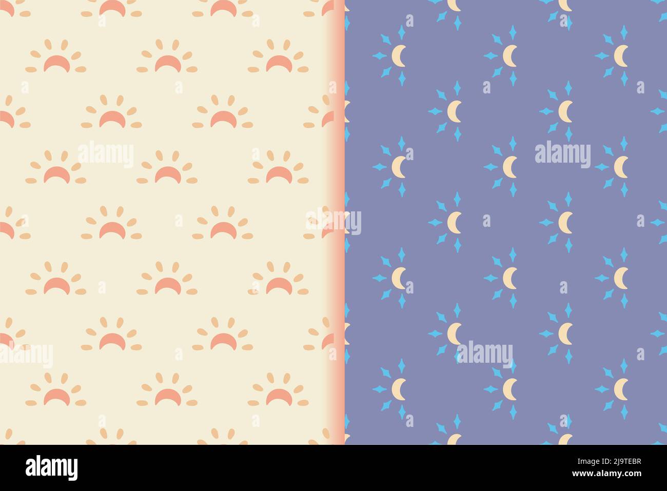 Nursery seamless patterns, set of 2. Hand drawn doodle graphic sun ...