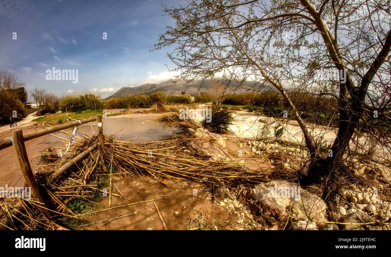 Flooding of the Algar river walk at Altea, Costa Brava. Mud and ...