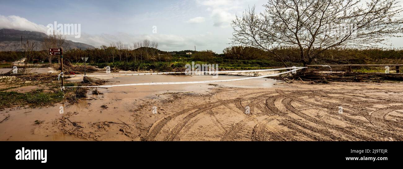 Flooding of the Algar river walk at Altea, Costa Brava. Mud and ...