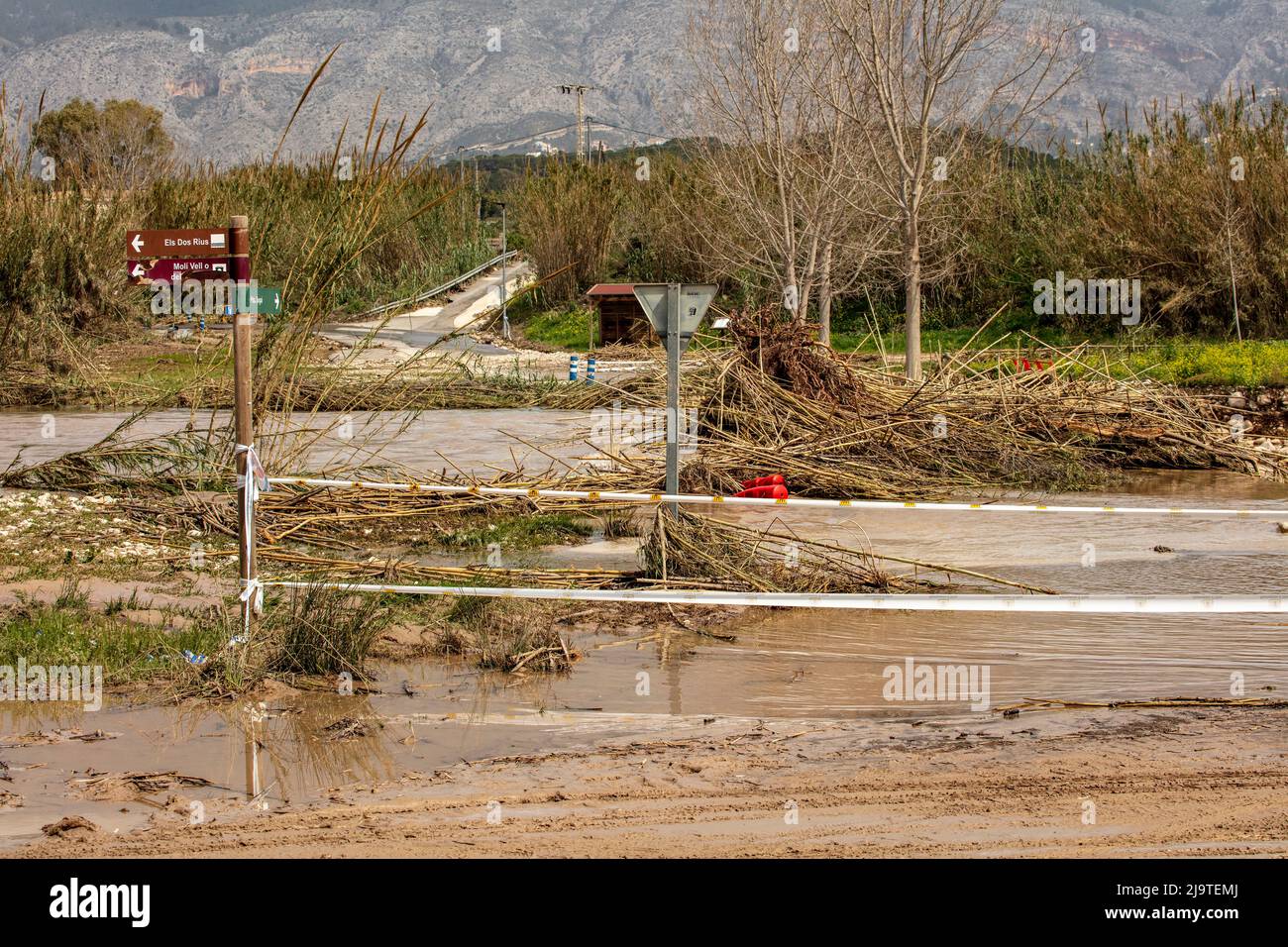 Flooding of the Algar river walk at Altea, Costa Brava. Mud and ...