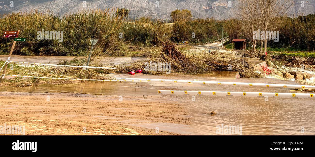 Flooding of the Algar river walk at Altea, Costa Brava. Mud and ...