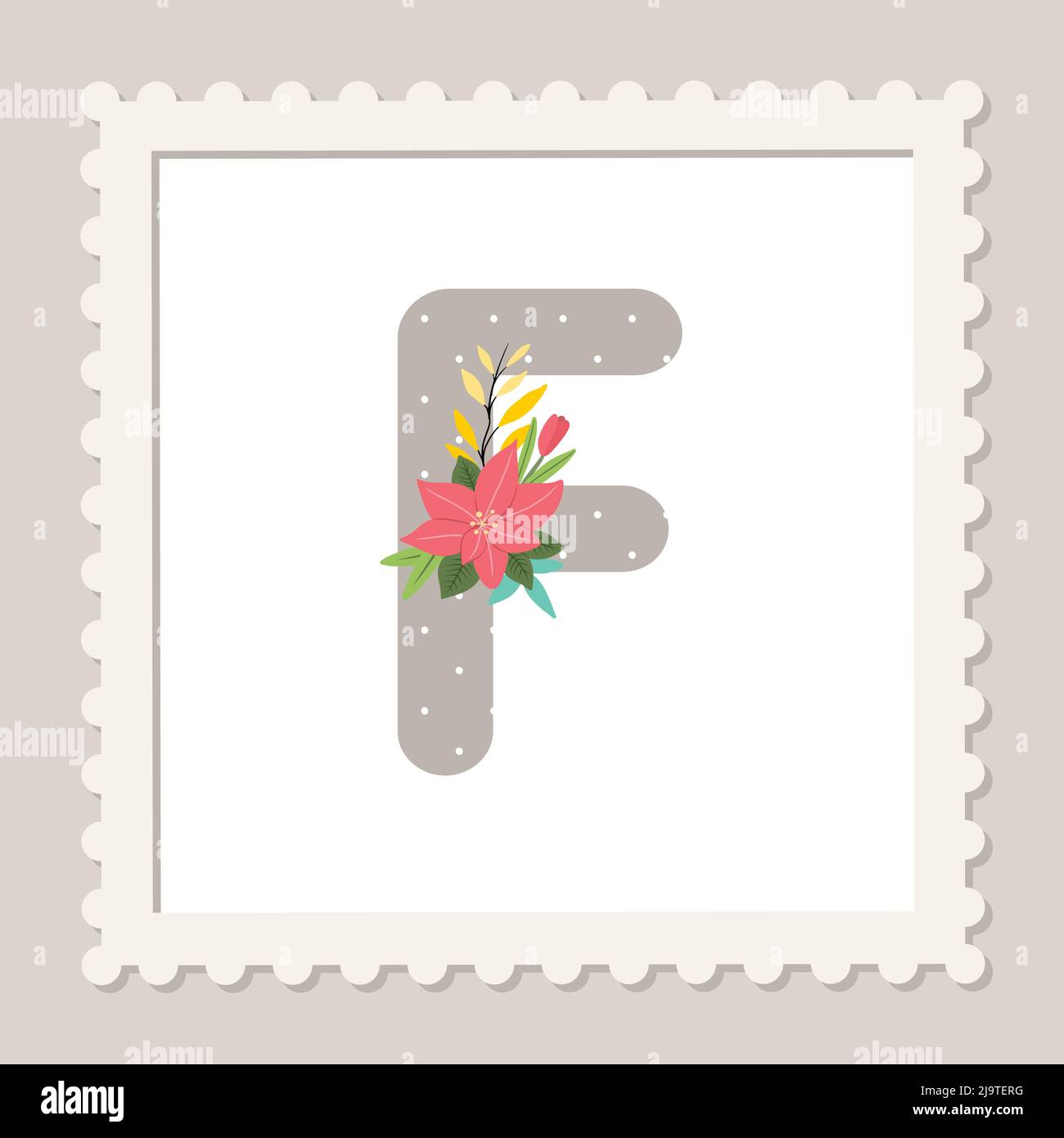 Letter F with flowers. Floral alphabet font uppercase. Vector ...