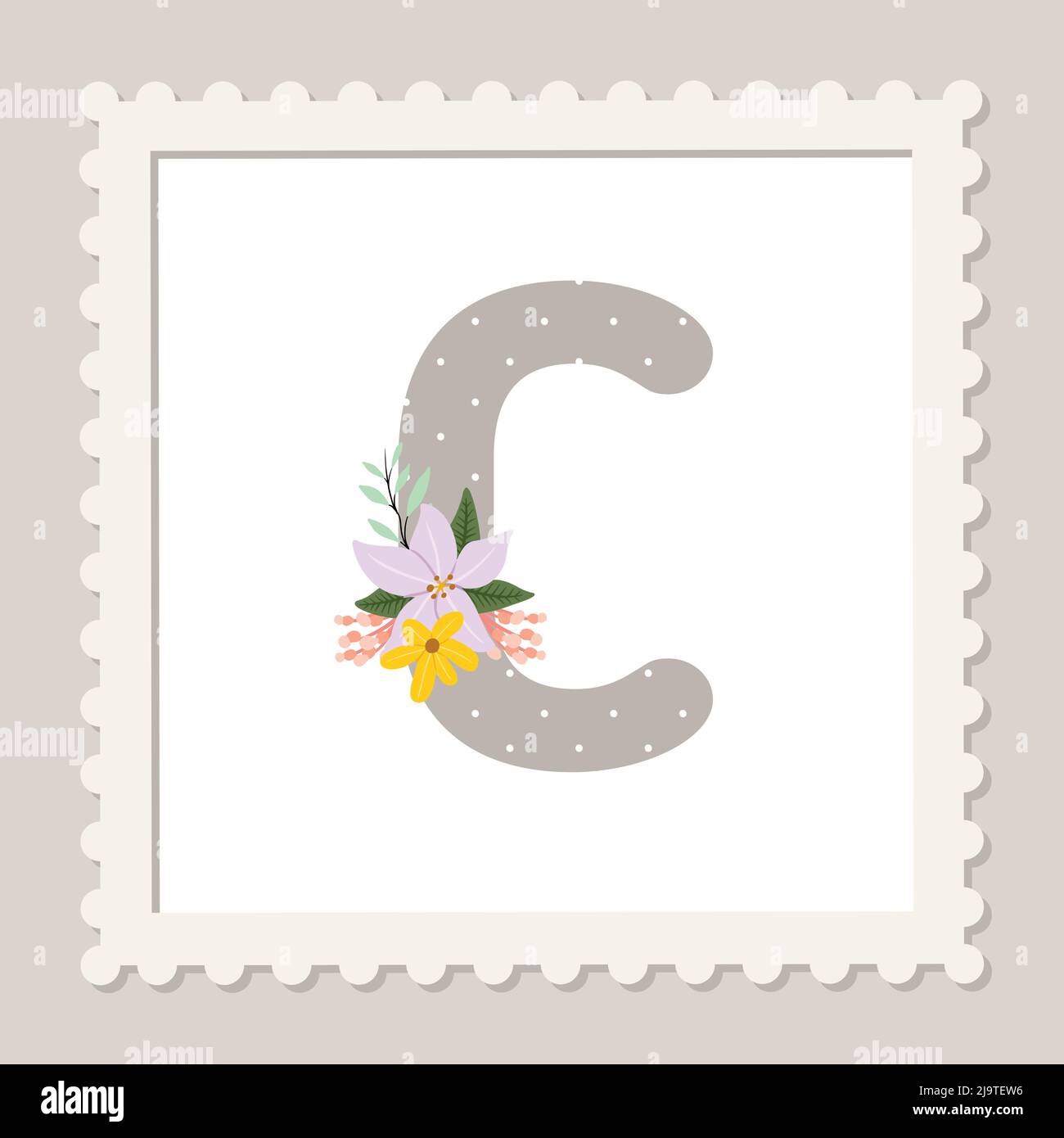 Letter C with flowers. Floral alphabet font uppercase. Vector ...