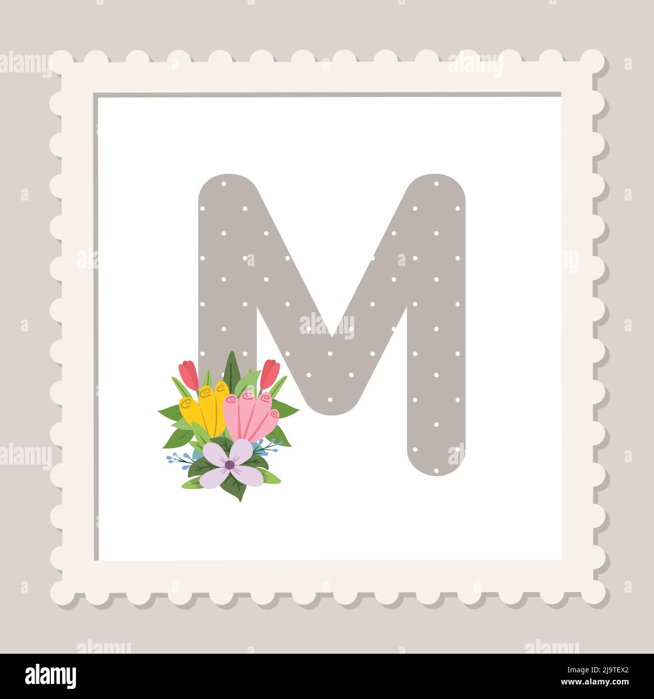 Letter M with flowers. Floral alphabet font uppercase. Vector ...