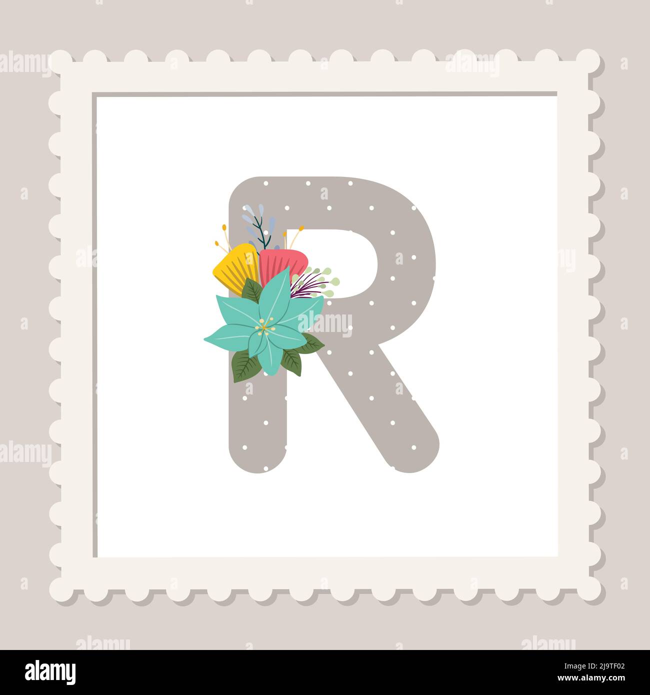Letter R with flowers. Floral alphabet font uppercase. Vector ...