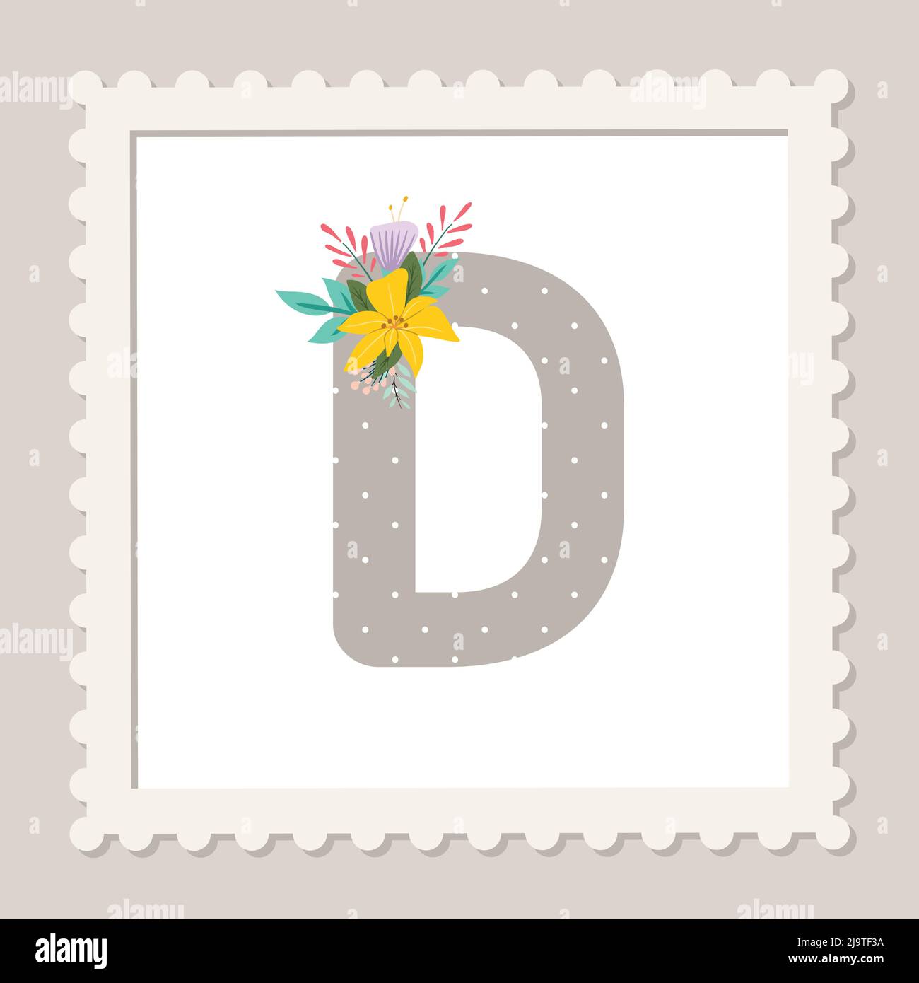 Letter D with flowers. Floral alphabet font uppercase. Vector ...