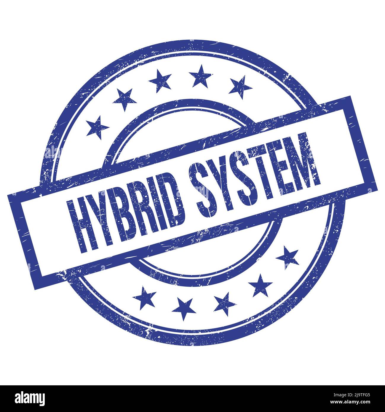 HYBRID SYSTEM text written on blue round vintage rubber stamp Stock ...
