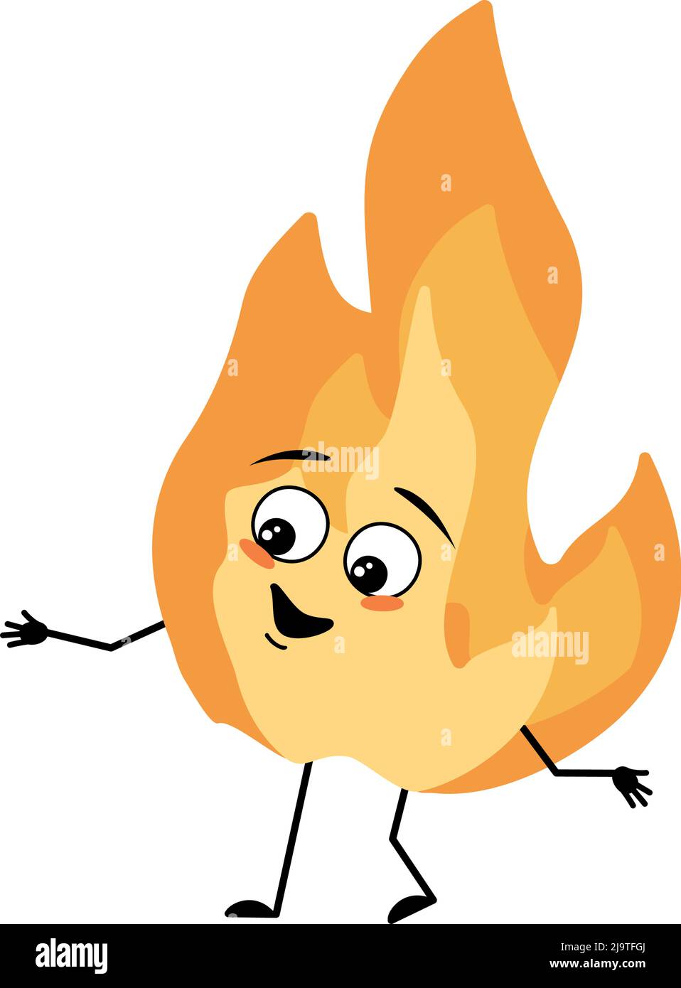 Cute flame character with happy emotions, joyful face, smile eyes, arms ...