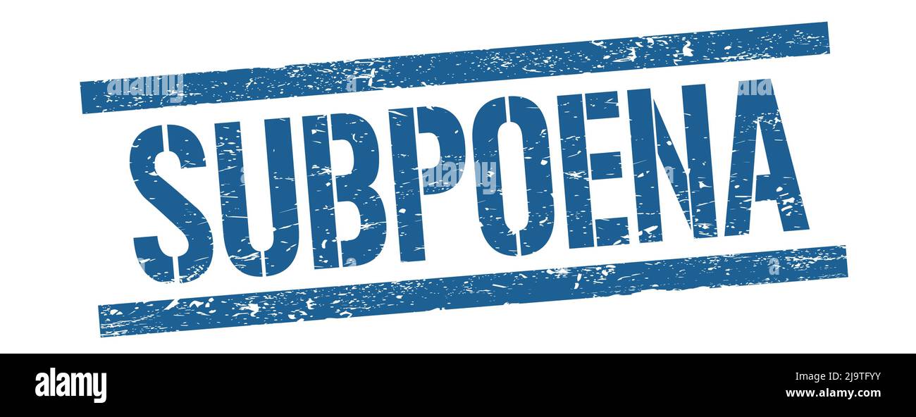 SUBPOENA text on blue grungy lines stamp sign Stock Photo - Alamy