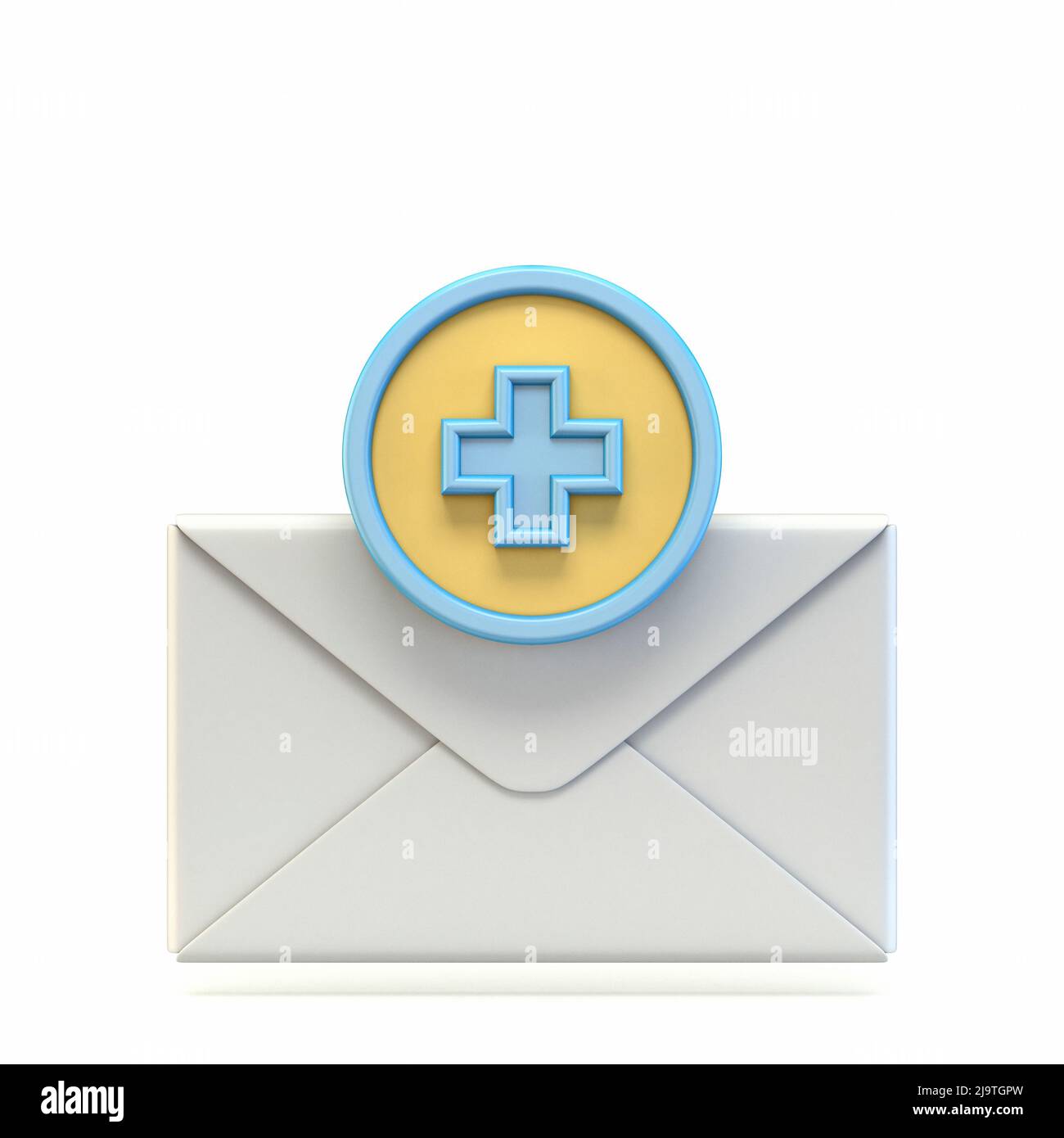 Mail icon with plus sign 3D render illustration isolated on white ...