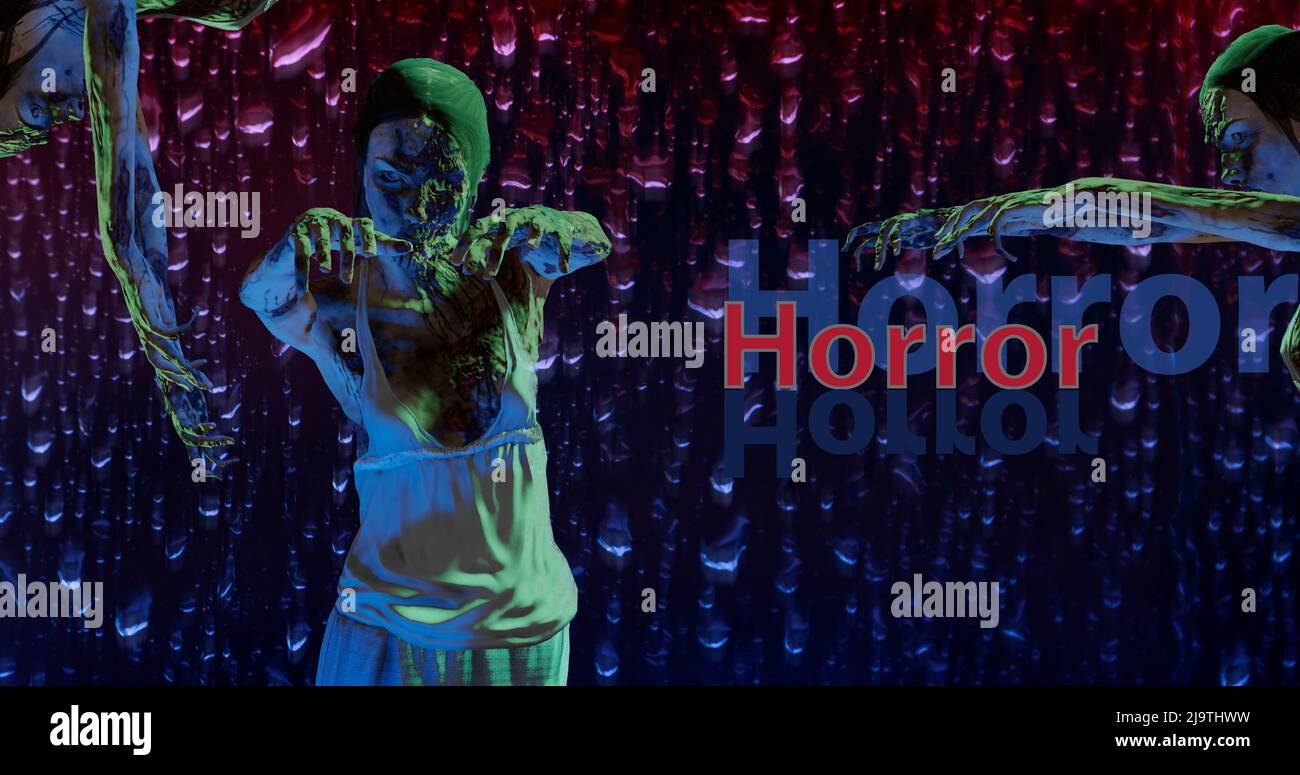 horror background zombie scary woman walks with her arms outstretched ...