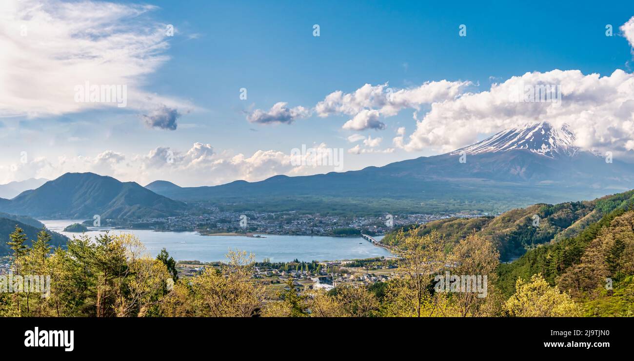Panorama image of Fuji mountain with lake in spring, Japan Stock Photo ...