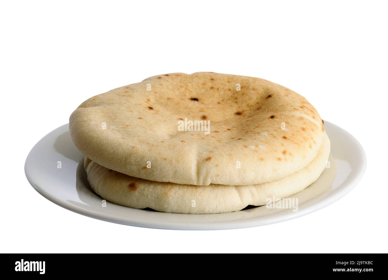 A stack of pita cake on a white plate, isolated Stock Photo - Alamy
