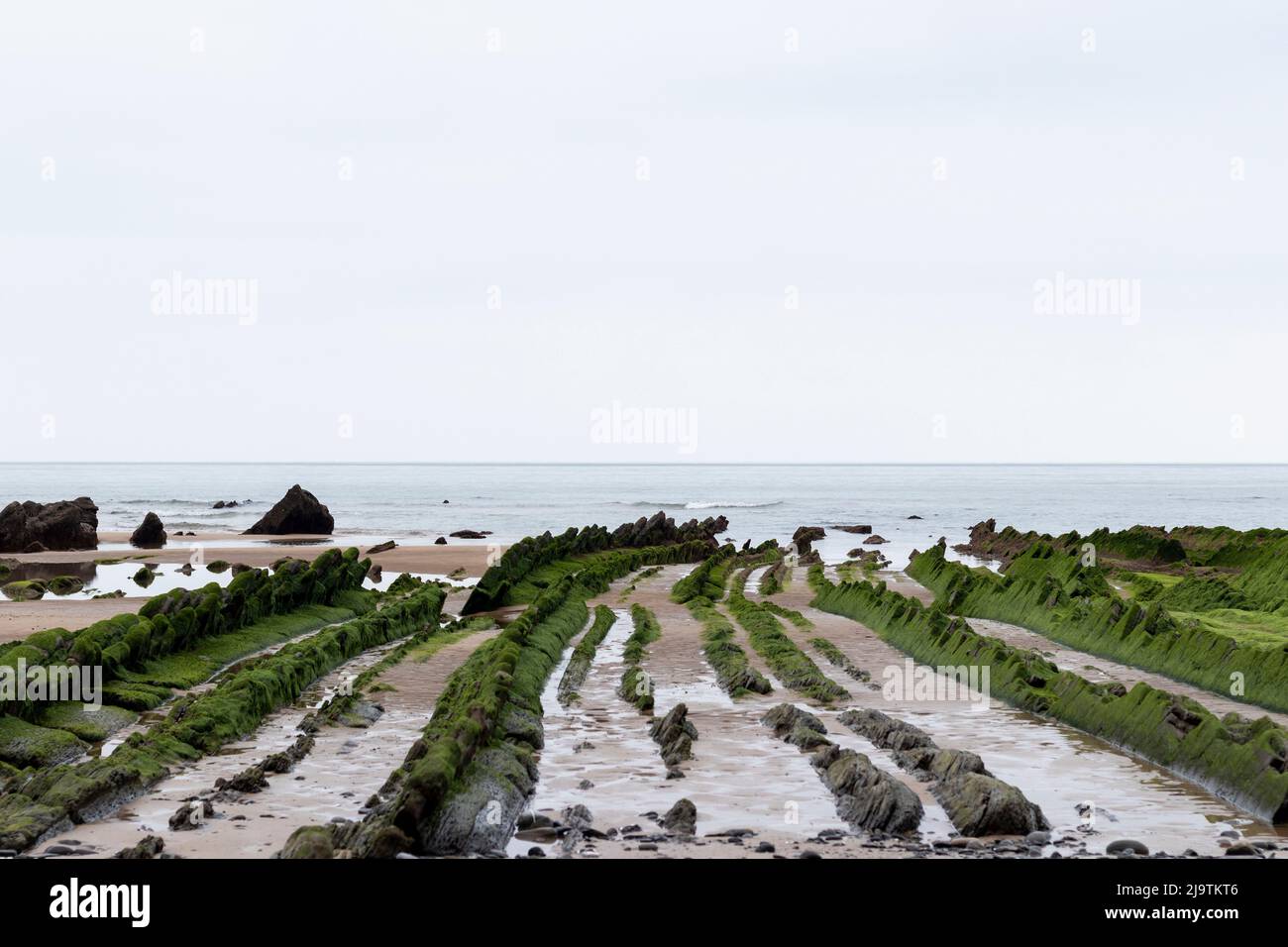 barrika beach on the basque coast in spring with the green rocks Stock ...