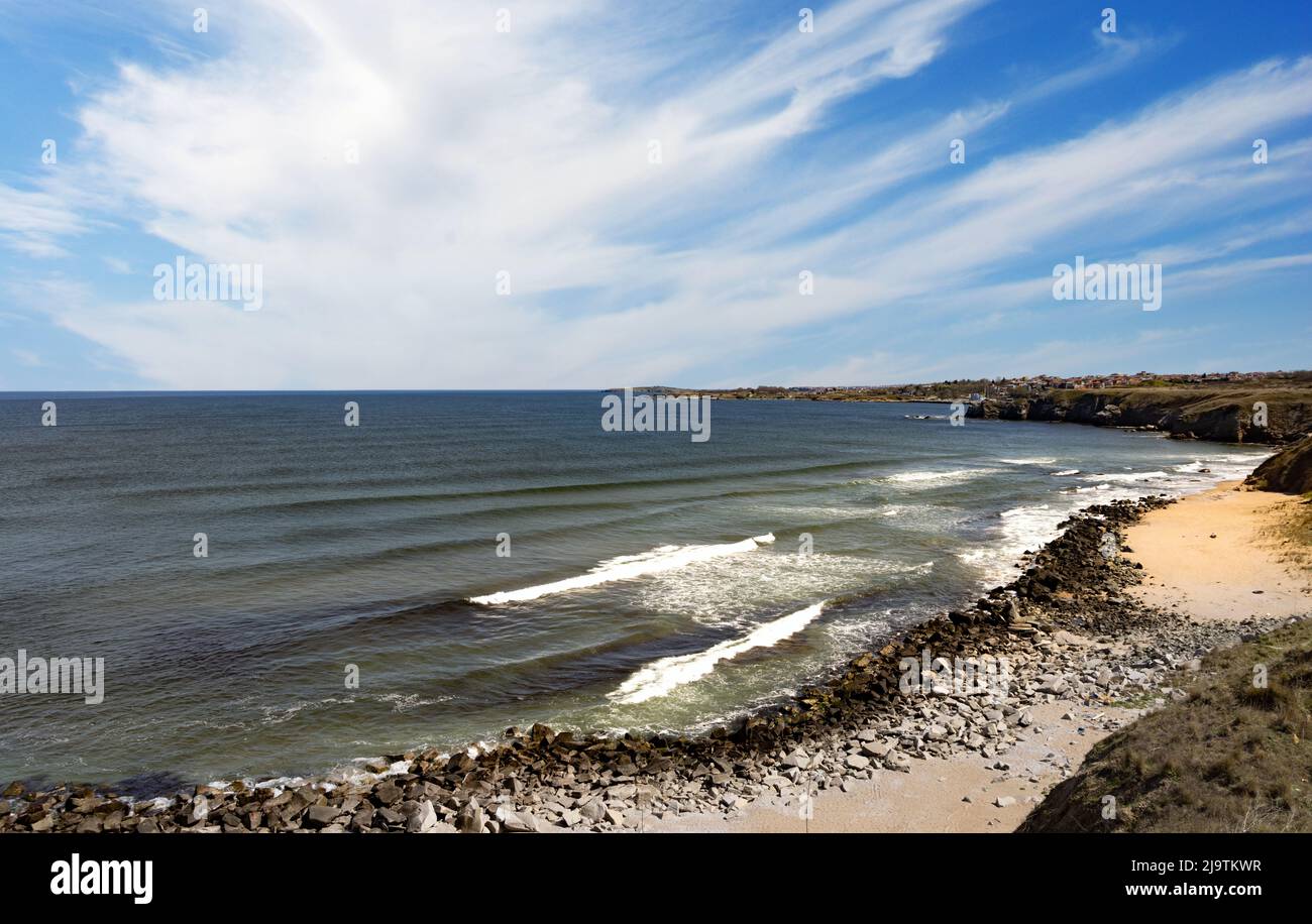 Side view of an old tourist sea town with ancient historical Bulgarian ...