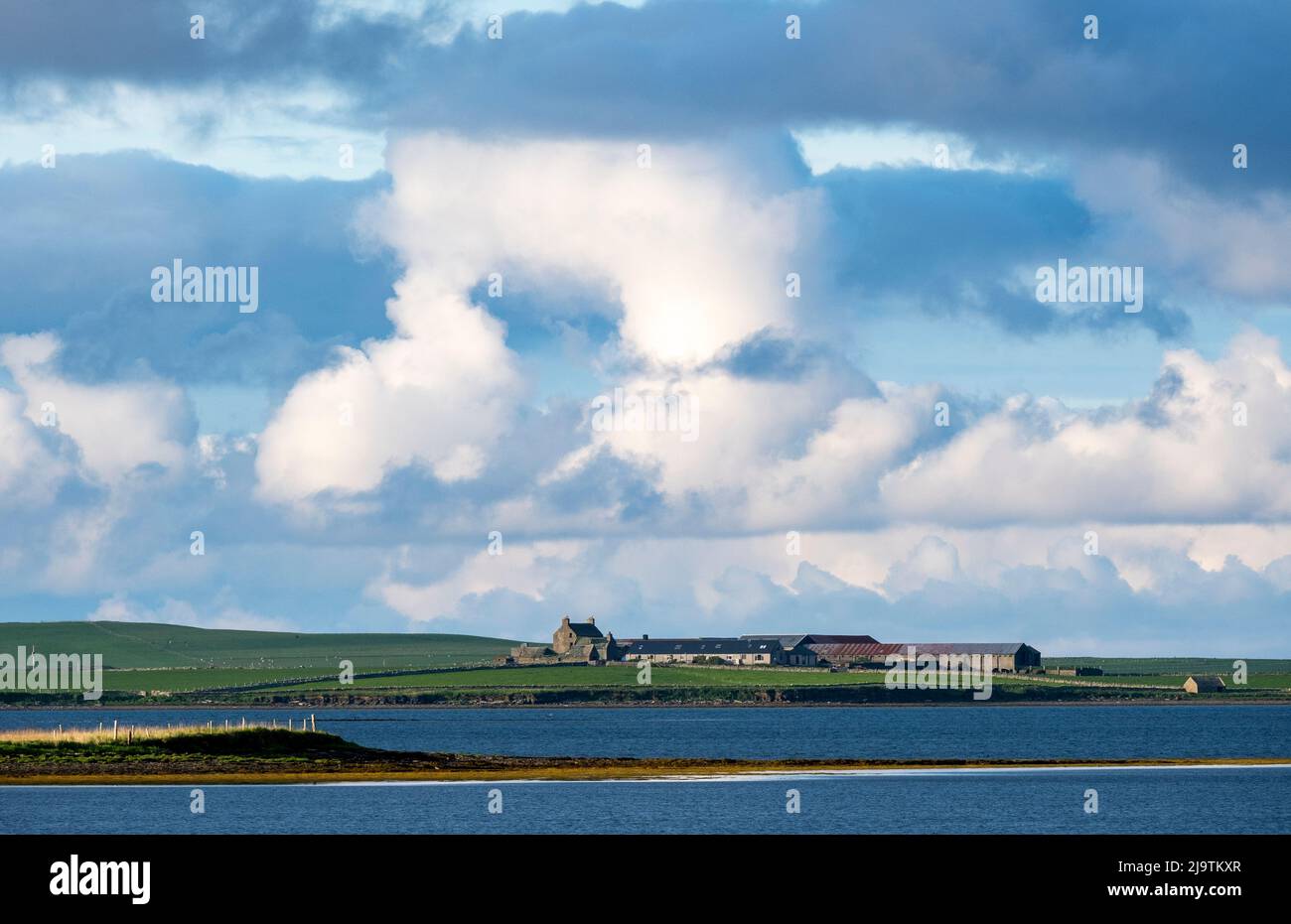 Farm buildings rural landscape viewed from Finstown, Orkney mainland ...