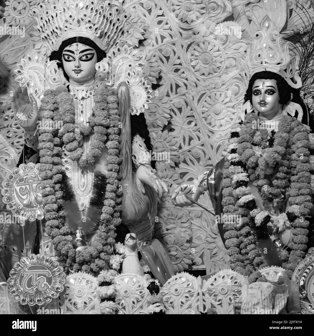 Goddess Durga with traditional look in close up view at a South Kolkata ...