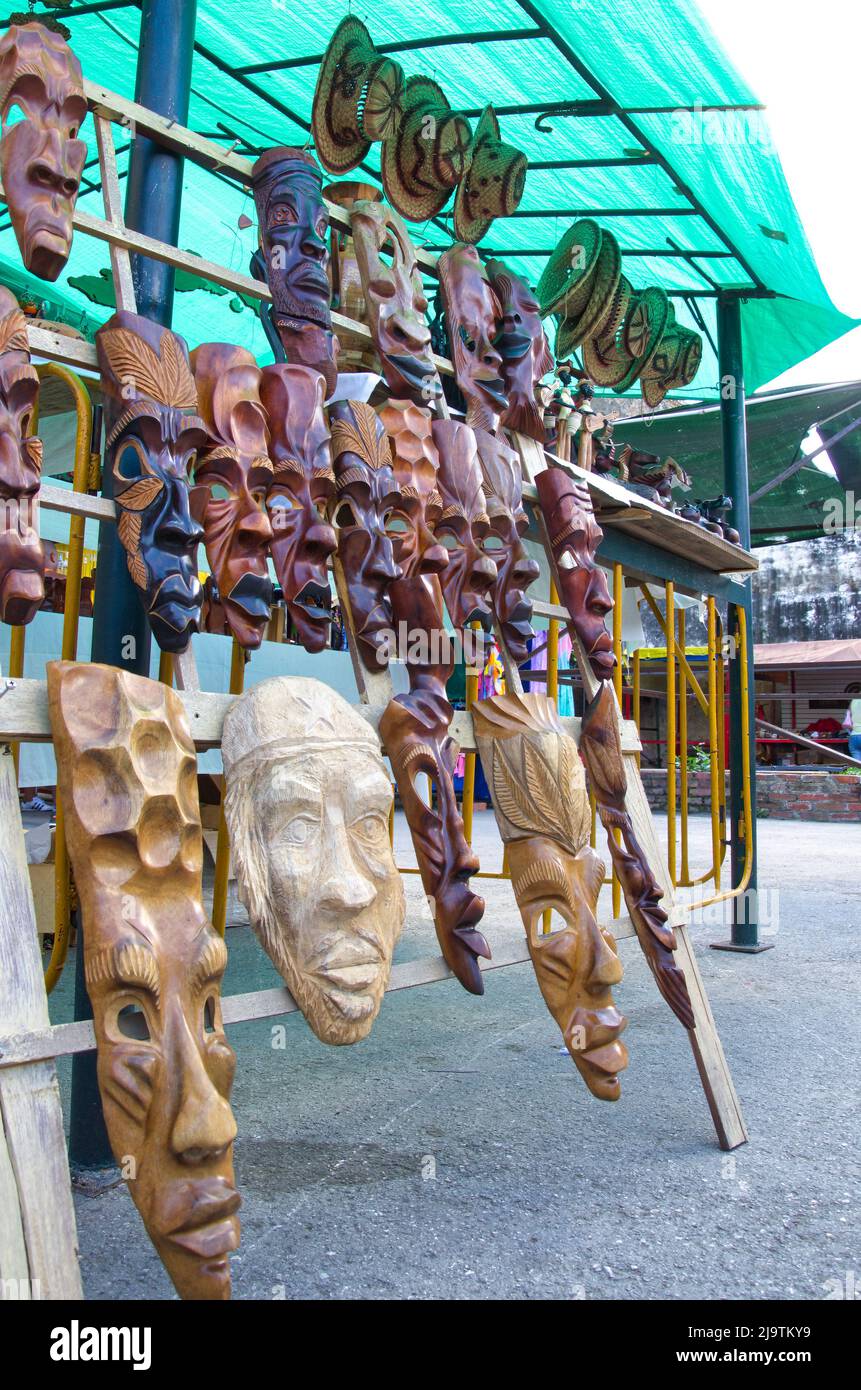 Wood artisanal souvenirs for sale in the Plaza Polo. The famous art and ...