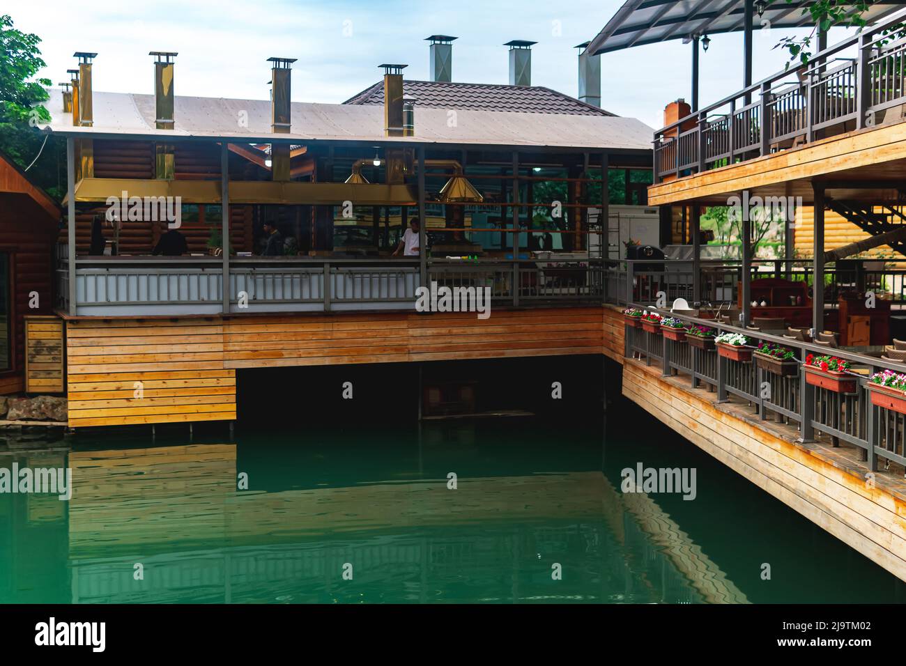Zubutli, Russia - May 17, 2022: fish restaurant near the pond at the ...