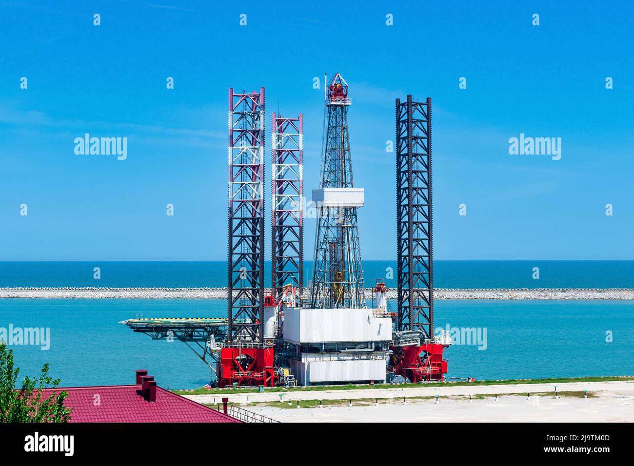 floating oil platform moored in the seaport at the pier Stock Photo - Alamy