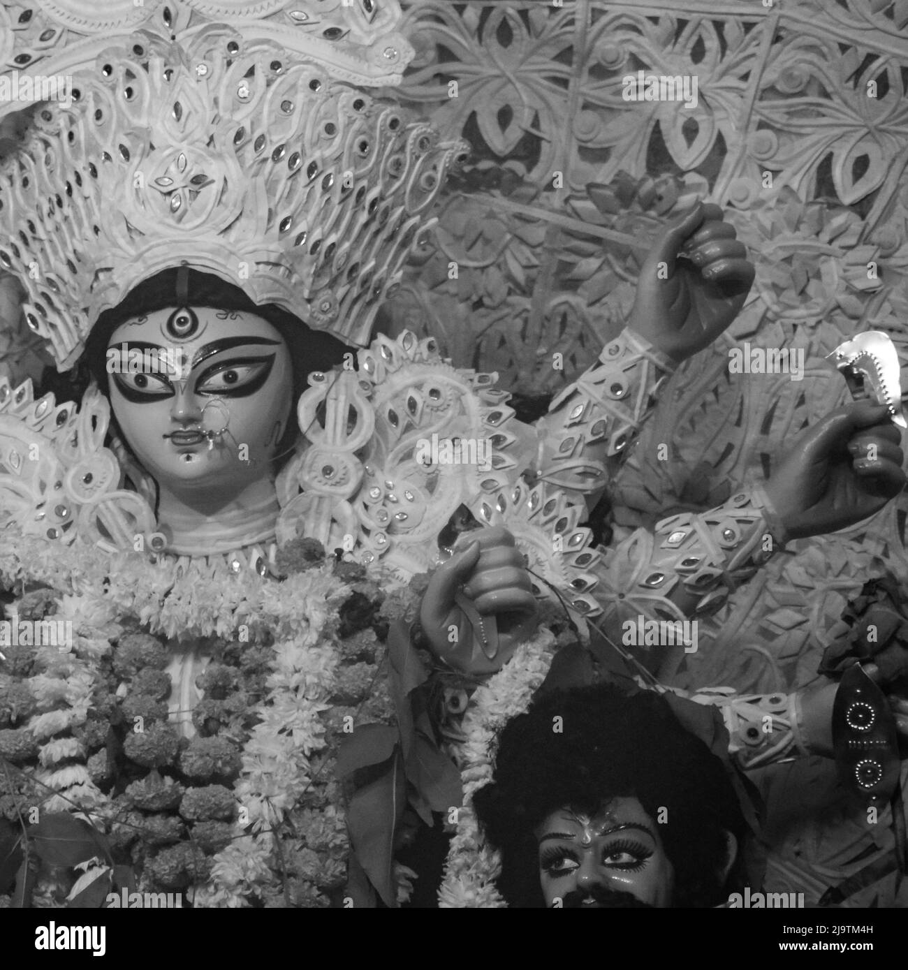 Goddess Durga with traditional look in close up view at a South Kolkata ...
