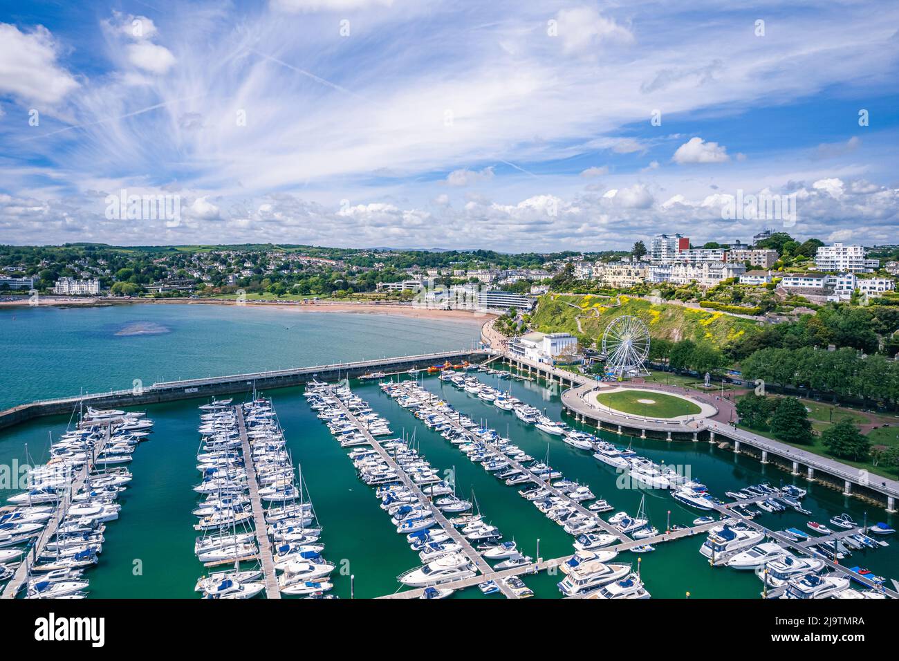 Panorama over English Riviera from a drone, Torquay, Devon, England ...