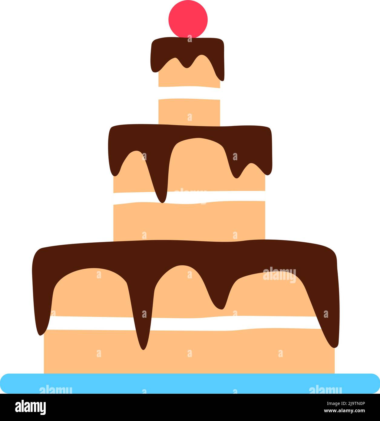 Chocolate tiered cake with strawberry flat icon Stock Vector Image ...