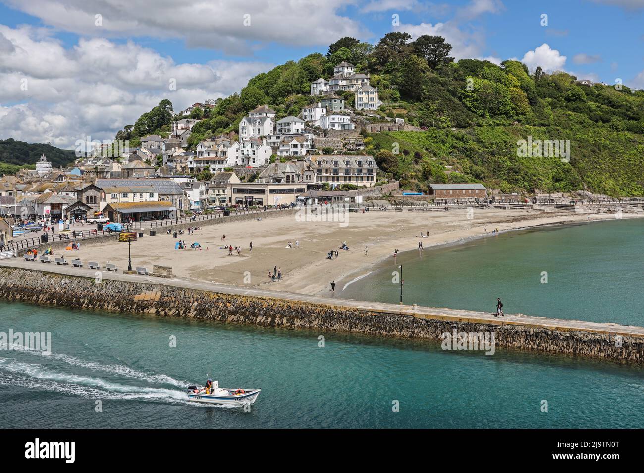 The Banjo Pier and East Looe beach from Hannaford Point. The south ...
