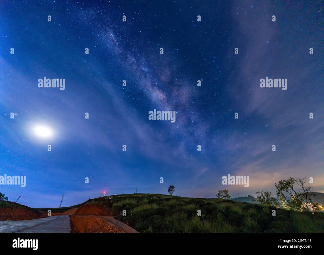 Night landscape with the Milky Way in the sky at the rural highlands ...