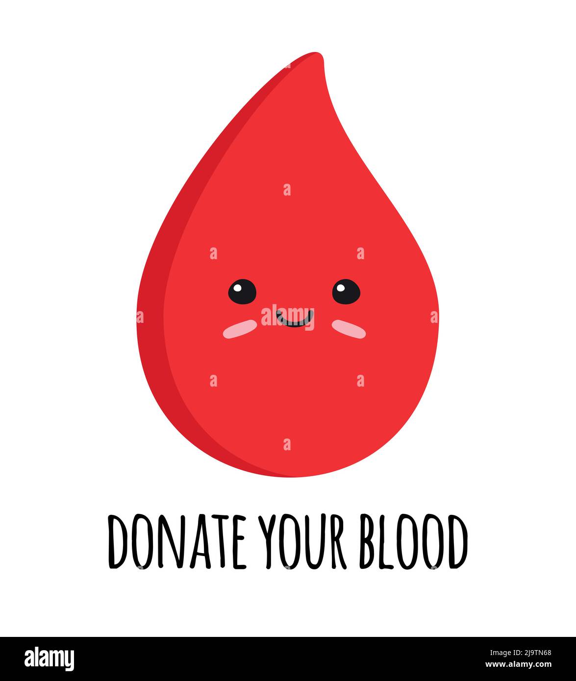 Vector flat hand drawn blood drop with face and donate blood text ...