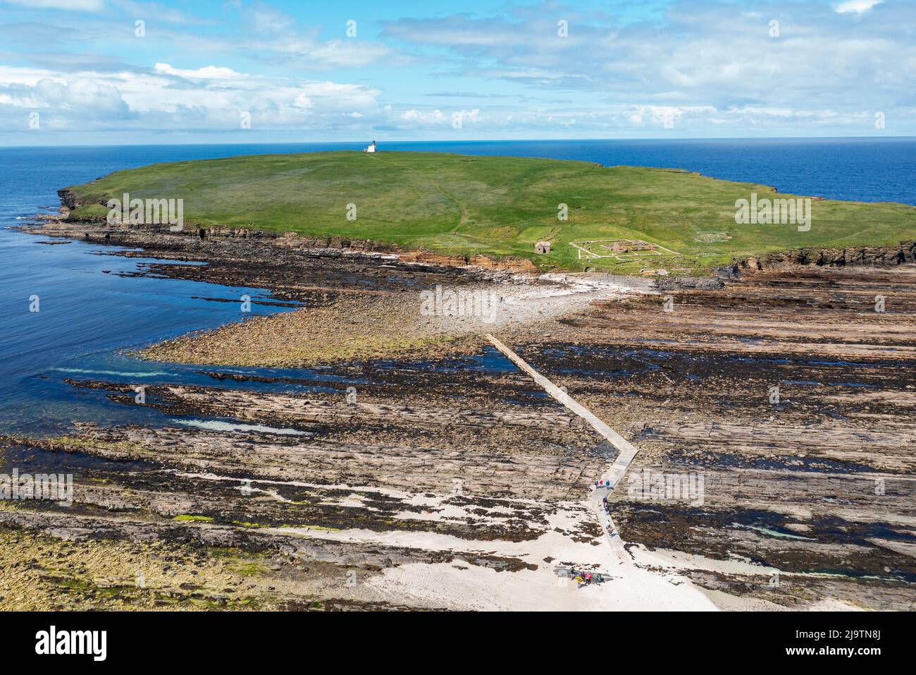 Aerial view of the Brough of Birsay on the west mainland of Orkney ...