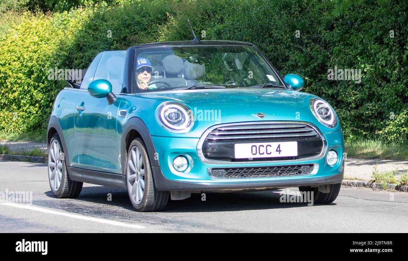 2018 turquoise Mini with top down Stock Photo - Alamy
