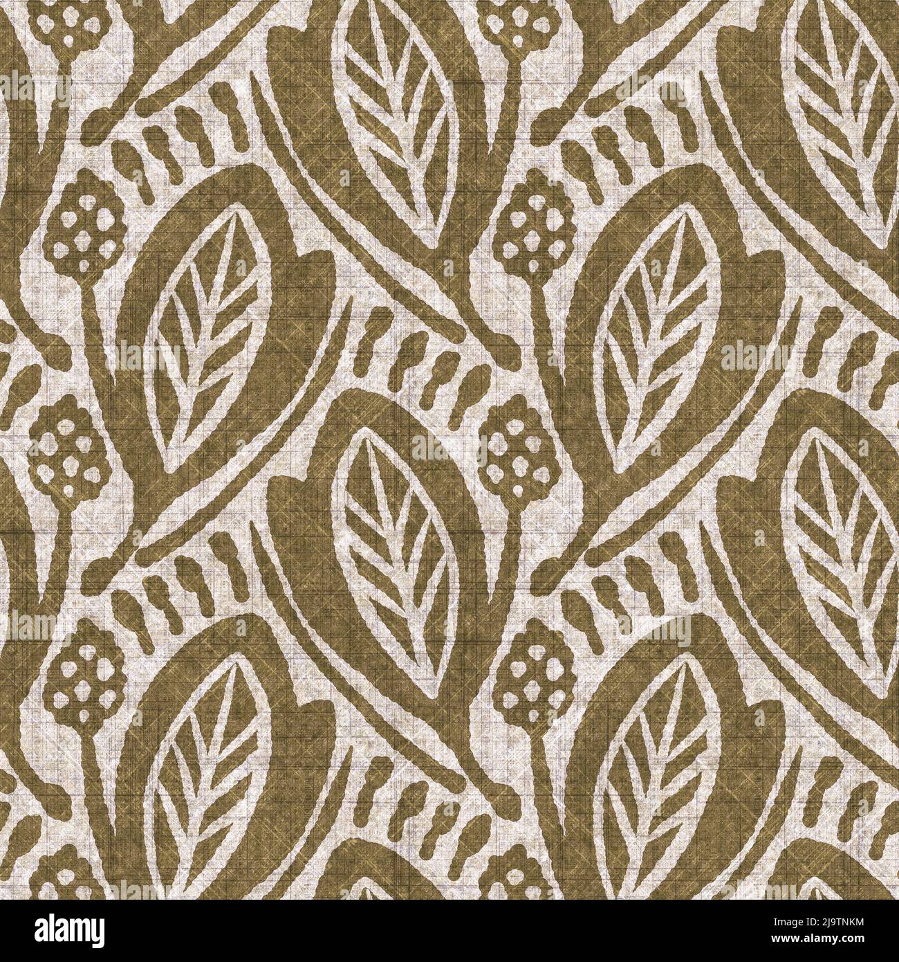 Sepia neutral botanical leaf seamless linen style pattern. Organic ...