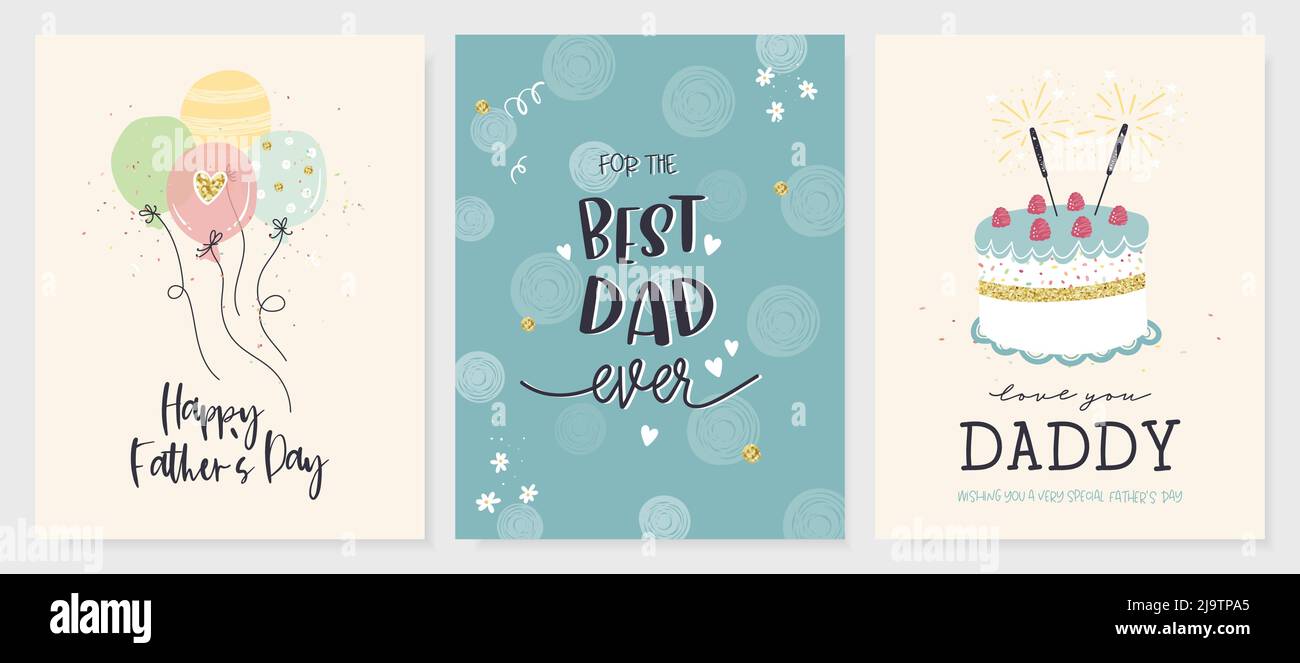Cute Father's Day design, hand drawn doodles, gift boxes, balloons ...