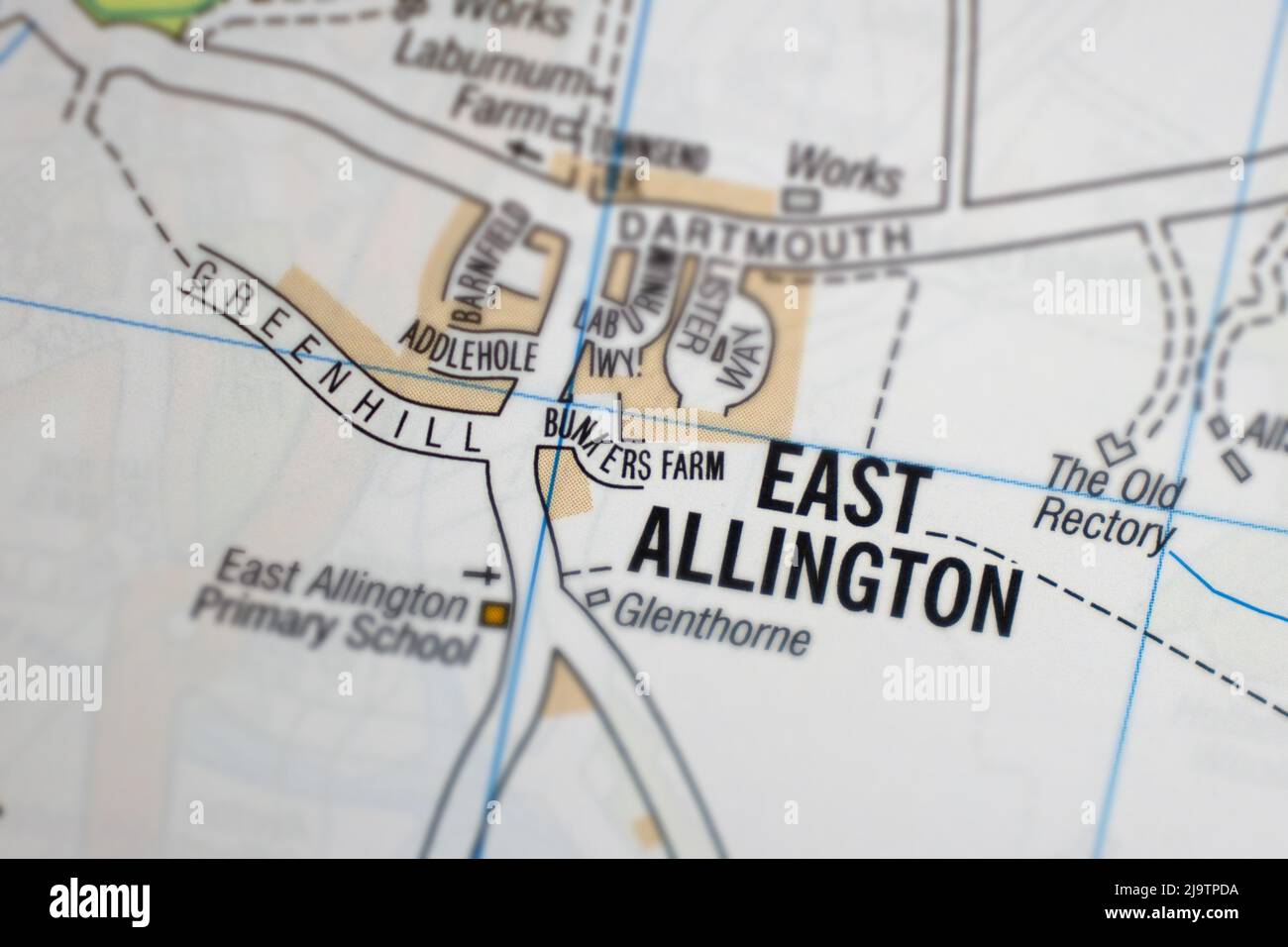 East Allington, Devon, United Kingdom colour atlas map Stock Photo - Alamy