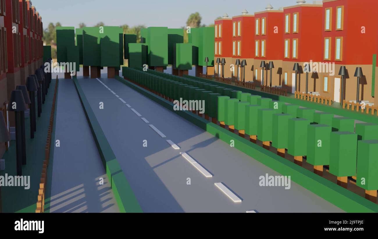 street with buildings and trees low poly Stock Photo - Alamy