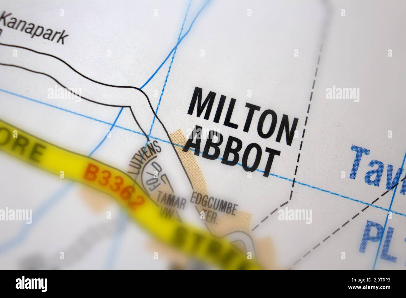 Milton Abbot - Devon, United Kingdom colour atlas map town name Stock ...