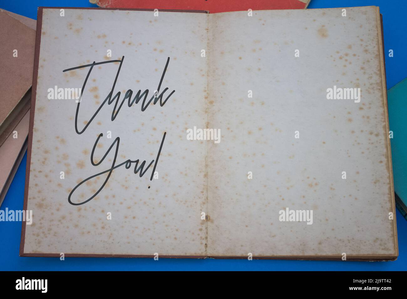 Thank You word in opened book with vintage, natural patterns old ...
