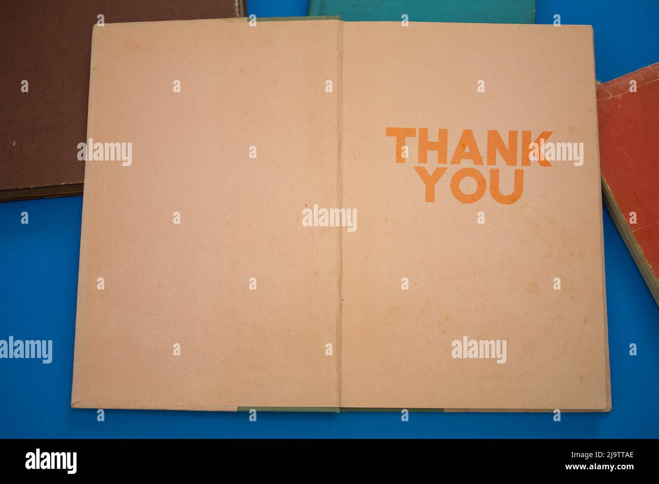 Thank You word in opened book with vintage, natural patterns old ...