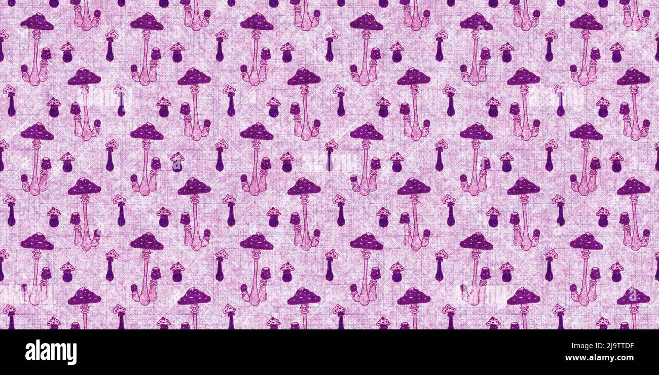Mushroom pink linen effect texture border. Seamless woven woodland ...