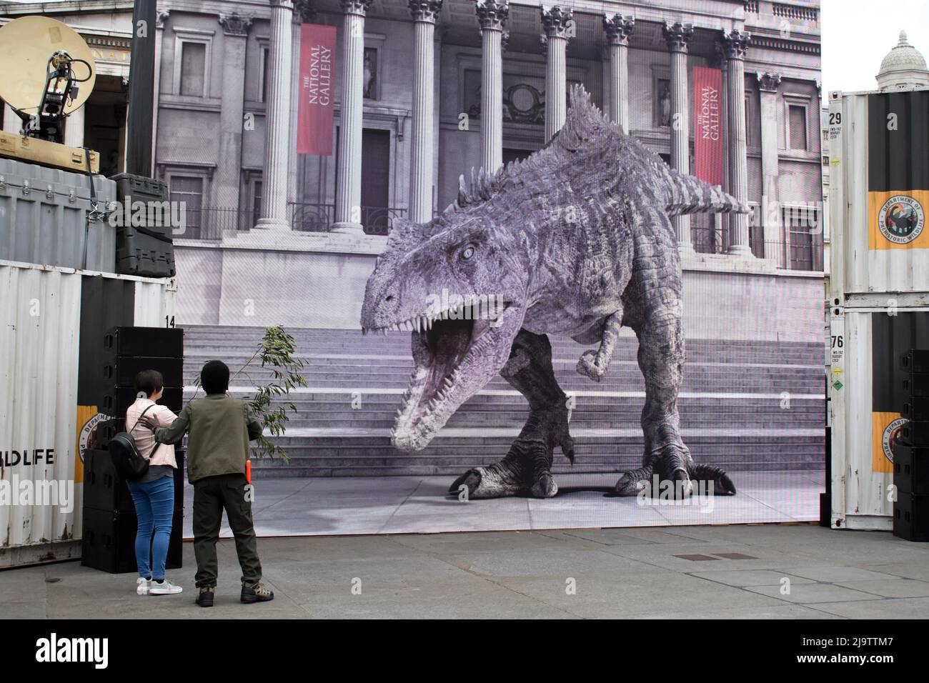 25th May, 2022. London, UK, Jurassic Feeding a branch to the dinosaur ...