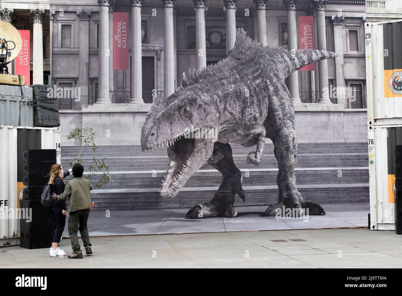 25th May, 2022. London, UK, Jurassic Feeding a branch to the dinosaur ...
