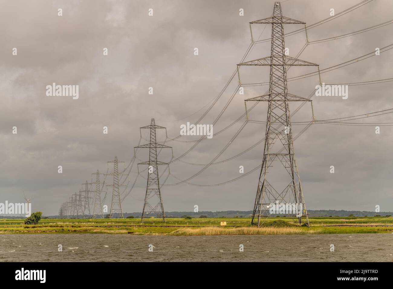 Electricity Pylons, Dungeness, Kent, UK. 25th May 2022. Overhead power ...