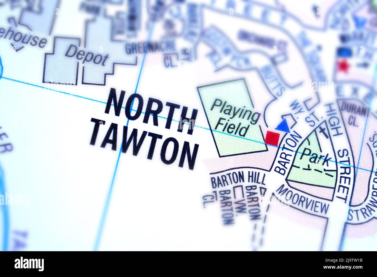 North Tawton village - Devon, United Kingdom colour atlas map town name ...